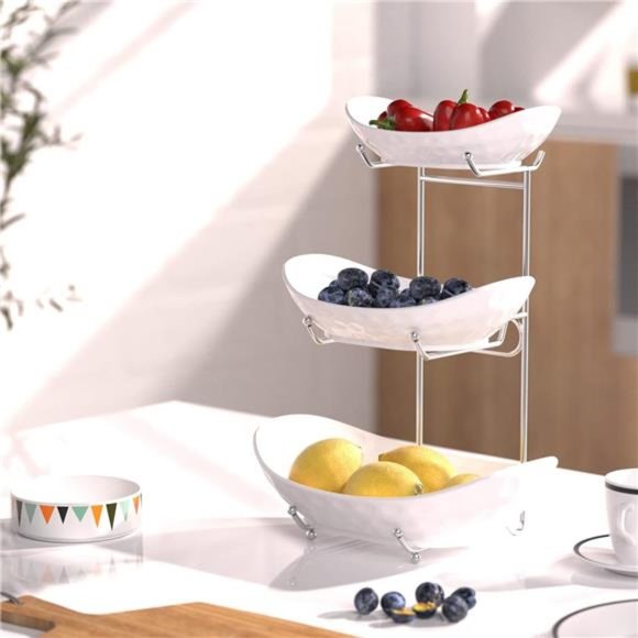 Dining | 3 Tier Ceramic Fruit Basket 3 Tier Serving Stand Serving Bowl ...